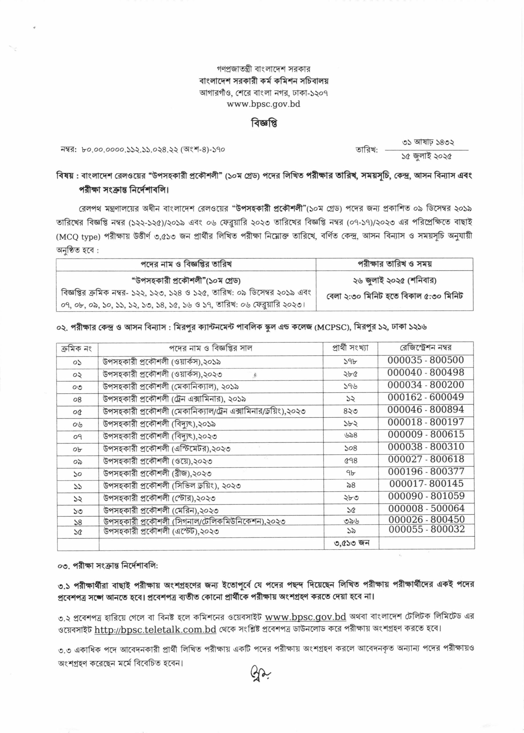 রেলওয়ে উপ-সহকারী প্রকৌশলী লিখিত পরীক্ষার সময়সূচি, আসন ও সিলেবাস ...